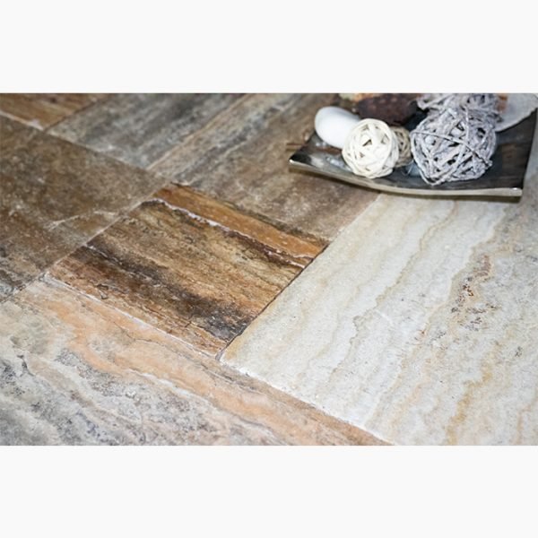 French Pattern SILVER Tumbled Travertine PAVER - Stone-Mart